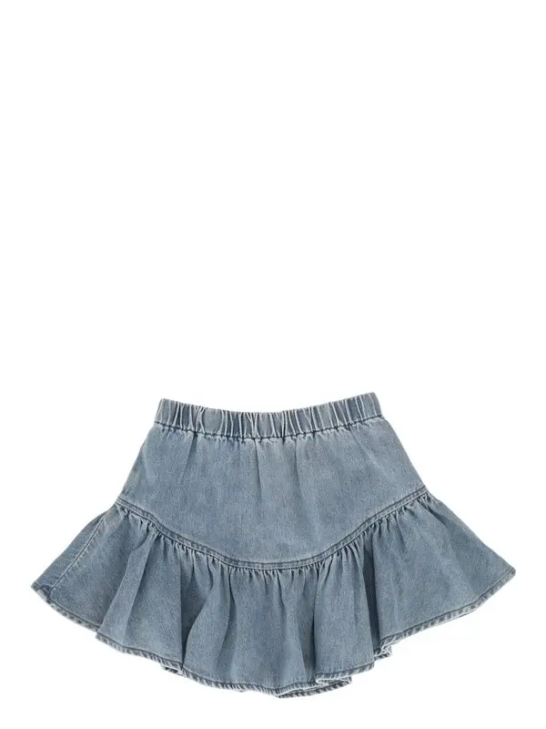 DOUUOD Flared Denim Skirt With Ruffled Trim - Blue