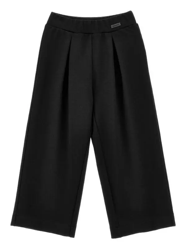Monnalisa Logo Plaque Pleated Wide-leg Pants - Black