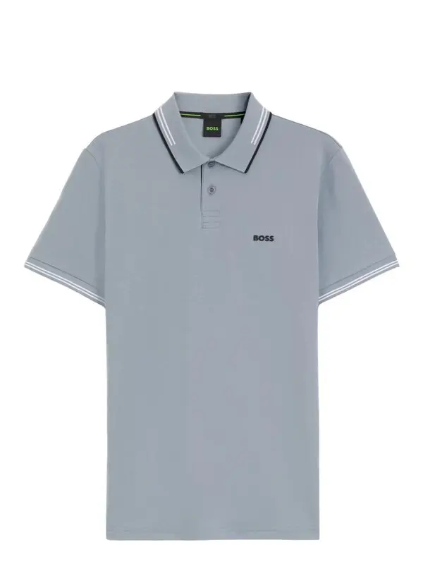 Hugo Boss Stretch-cotton Slim-fit Polo Shirt With Branding And Stripes - Grey