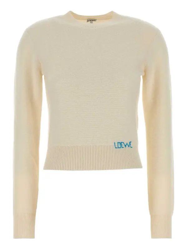 Loewe Ivory Wool Ribbed Knit Sweater - White