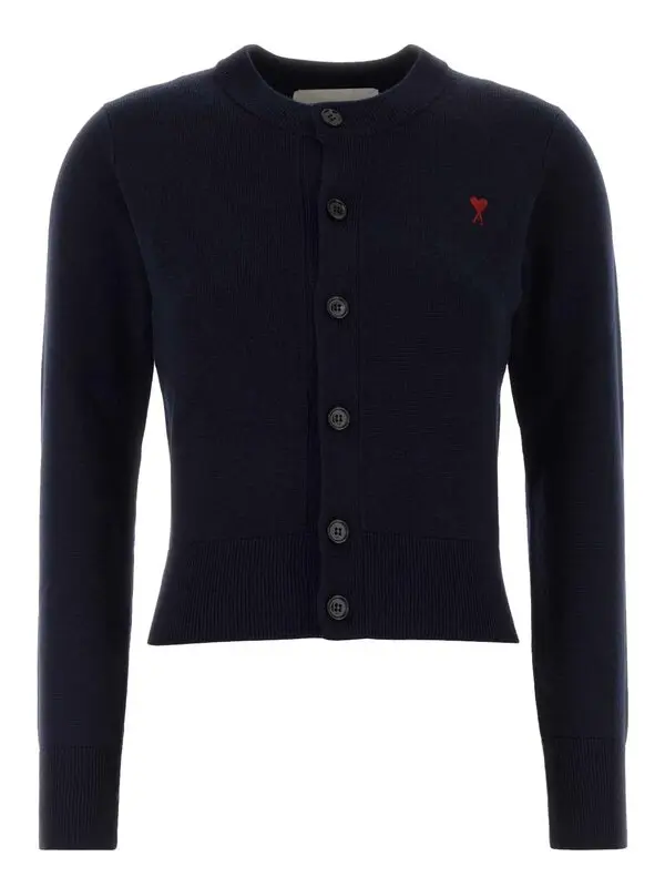 AMI Paris Navy Merino Wool Cardigan - Blue