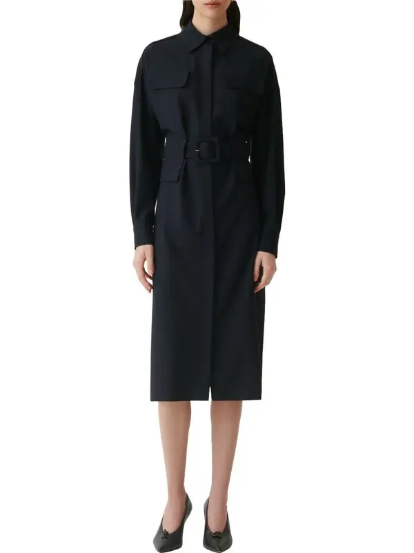Fabiana Filippi Wool-blend Midi Chemisier Dress With Belt - Blue