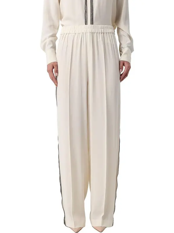 Fabiana Filippi Wide Leg Trousers With Contrast Piping - Butter