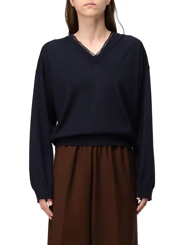 Fabiana Filippi V-neck Wool And Cotton Blend Jumper - Blue