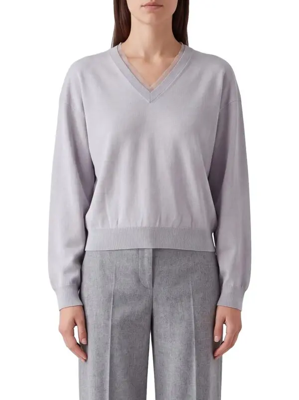 Fabiana Filippi V-neck Wool And Cotton Blend Jumper - Grey