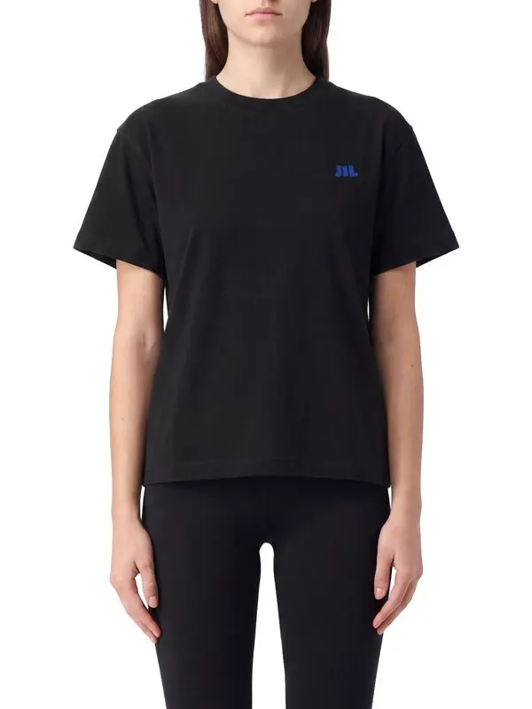 JIL SANDER Cotton T-shirt With Contrasting Embroidered Front Logo - Black
