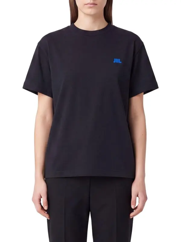 JIL SANDER Cotton T-shirt With Contrasting Embroidered Front Logo - Blue