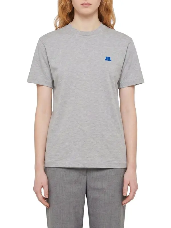 JIL SANDER Cotton T-shirt With Contrasting Embroidered Front Logo - Grey