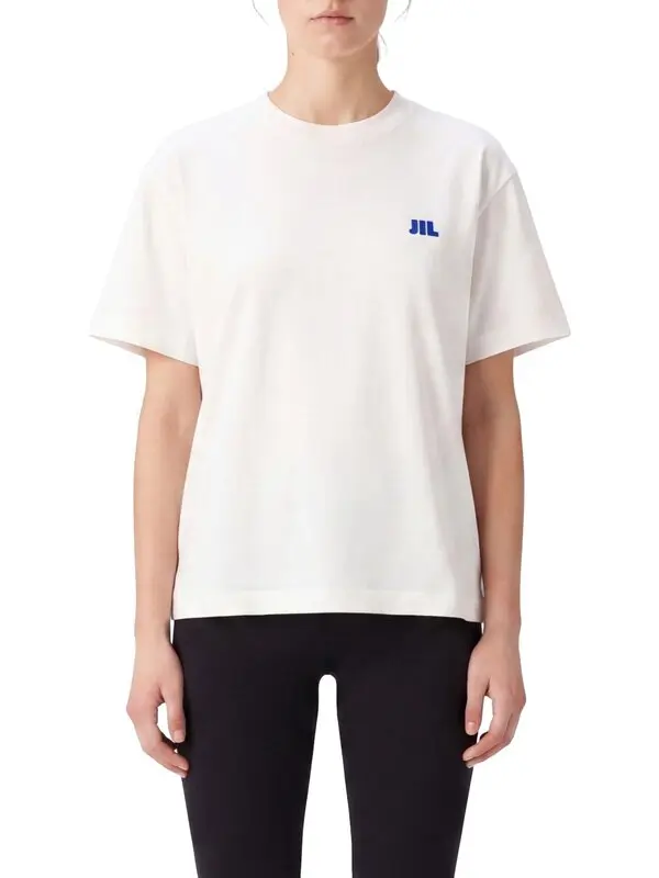 JIL SANDER Cotton T-shirt With Contrasting Embroidered Front Logo - White