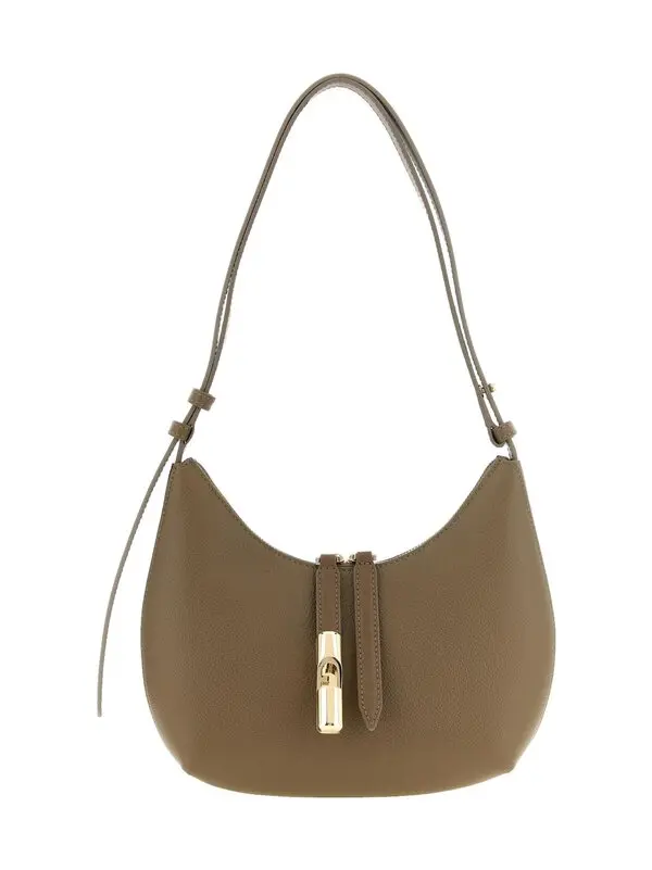Furla Hobo Bag In Hammered Calfskin With Adjustable Shoulder Strap - Beige