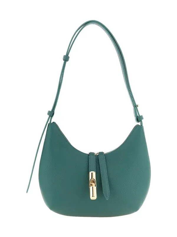 Furla Hobo Bag In Hammered Calfskin With Adjustable Shoulder Strap - Green