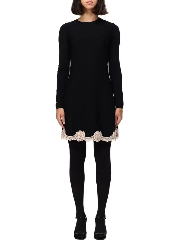 Valentino Garavani Crêpe Sheath Mini Dress With Lace Inserts - Black