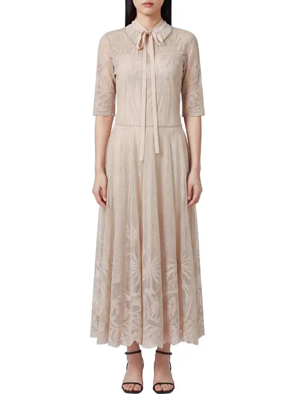 Fabiana Filippi Lace Midi Chemisier Dress - Beige