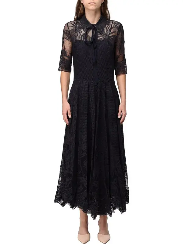 Fabiana Filippi Lace Midi Chemisier Dress - Blue