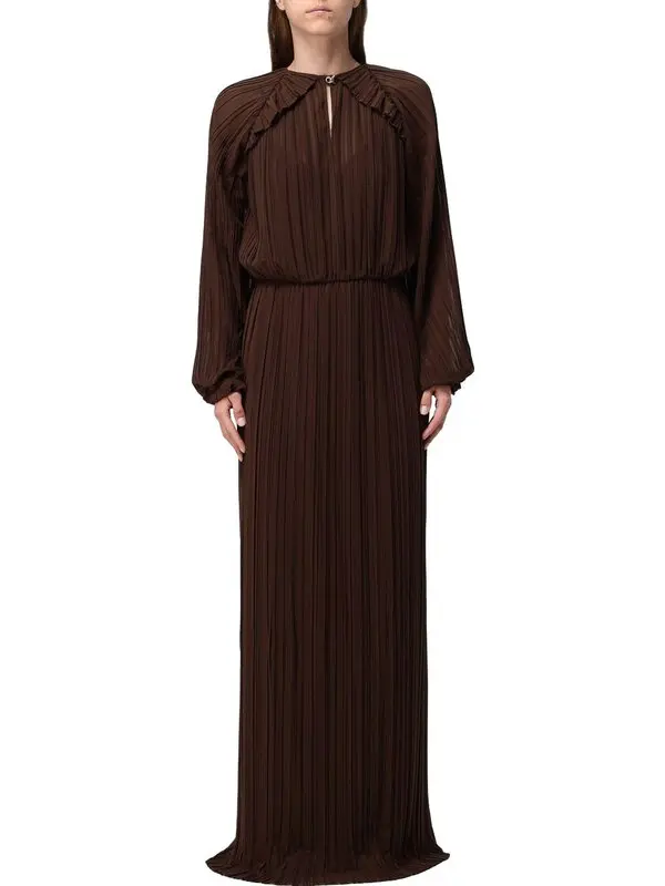 Fabiana Filippi Long Pleated Crêpe Tunic With Long Sleeves And A Crew Neck - Ebony