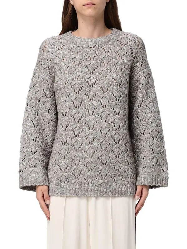 Fabiana Filippi Perforated Wool Blend Crewneck Jumper - Grey