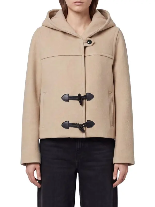 Isabel Marant Étoile Short Cotton Duffle Coat With Hood And Leather Inserts - Beige