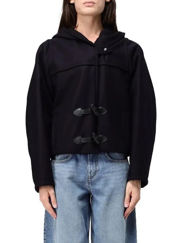 Isabel Marant Étoile Short Cotton Duffle Coat With Hood And Leather Inserts - Blue