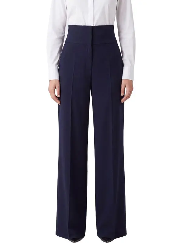 Elisabetta Franchi High-waisted Virgin Wool Gabardine Palazzo Trousers - Navy