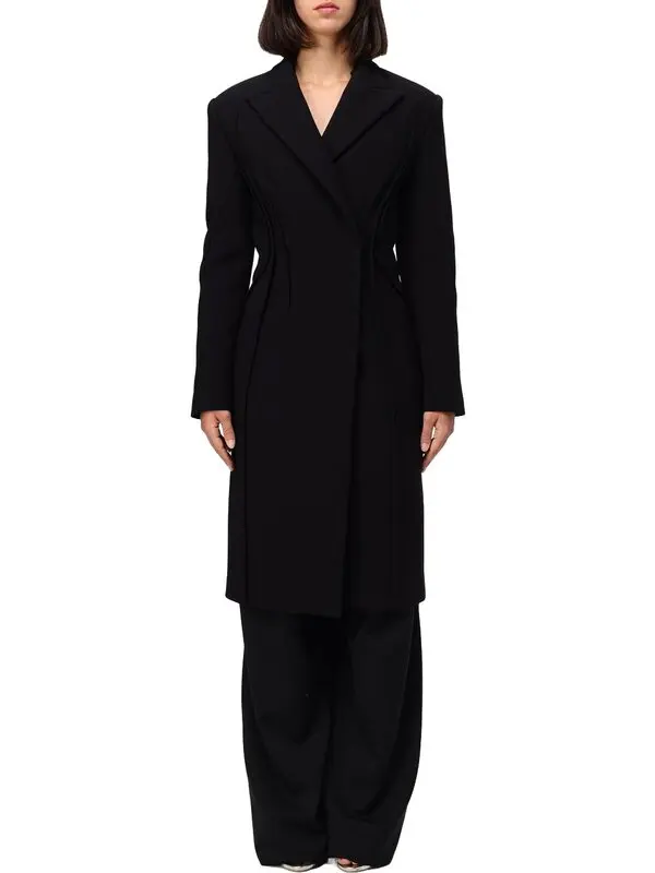 Elisabetta Franchi Double-breasted Long Coat In A Slim Fit With Concealed Closure - Black