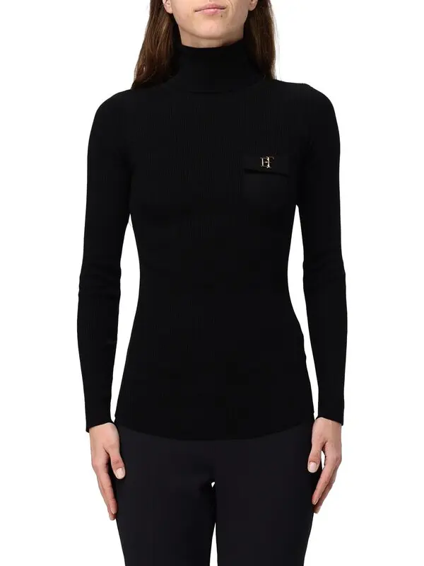 Elisabetta Franchi Ribbed Turtleneck Sweater With Pocket Detail - Black