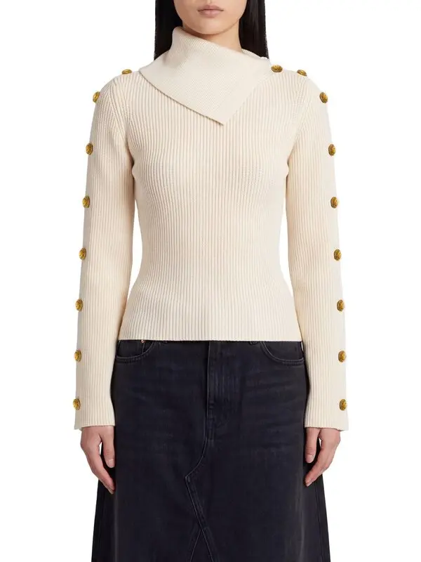 Elisabetta Franchi Slim Fit Ribbed Turtleneck Jumper With Metal Logo - White