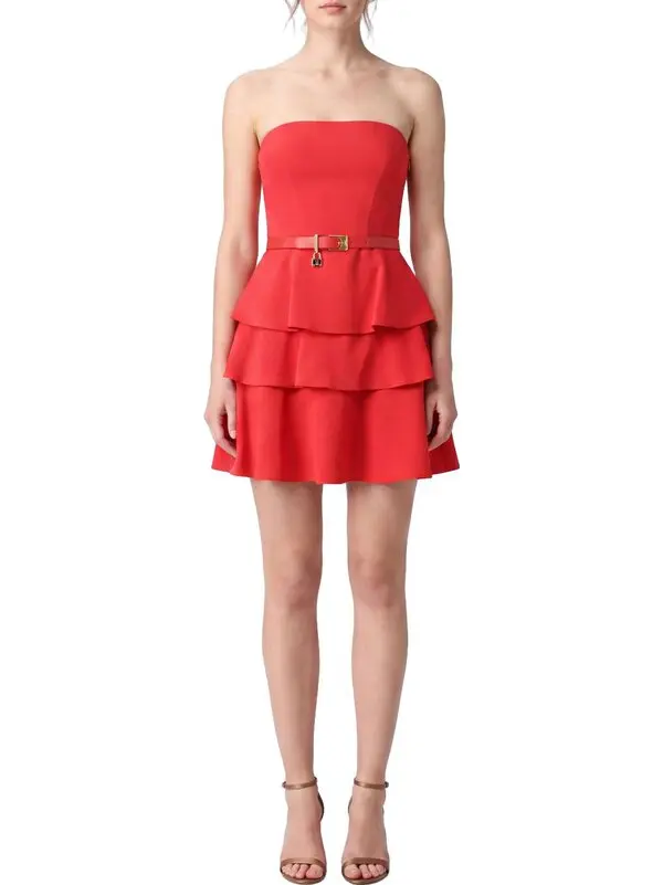 Elisabetta Franchi Off-the-shoulder Jersey Mini Sheath Dress With Ruffles - Red