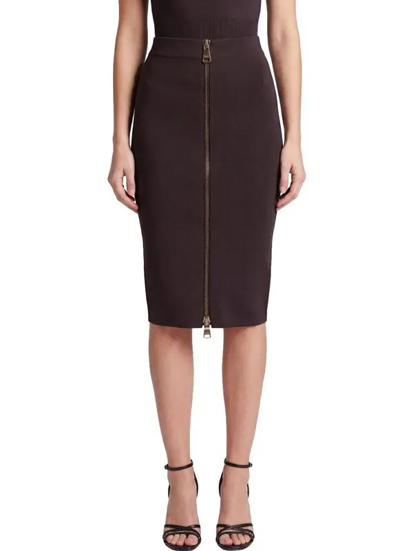 Elisabetta Franchi High-waisted Midi Pencil Skirt In Stretch Viscose Jersey - Brown