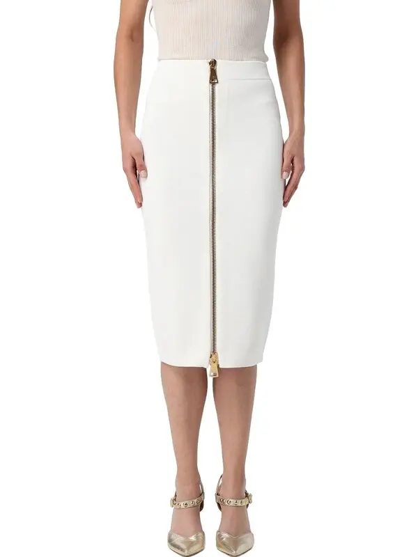 Elisabetta Franchi High-waisted Midi Pencil Skirt In Stretch Viscose Jersey - Ivory