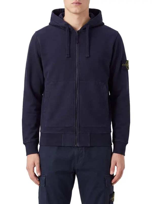 Stone Island Organic Cotton Zip-up Hoodie With Compass Logo Patch - Black