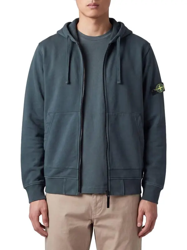 Stone Island Organic Cotton Zip-up Hoodie With Compass Logo Patch - Green