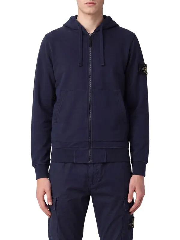 Stone Island Organic Cotton Zip-up Hoodie With Compass Logo Patch - Navy