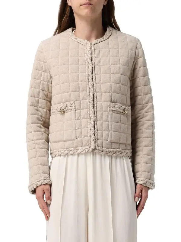 Fabiana Filippi Short Down Jacket In Wool And Cashmere With Crochet Details - Beige