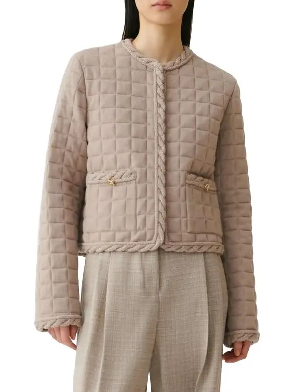 Fabiana Filippi Short Down Jacket In Wool And Cashmere With Crochet Details - Coffee