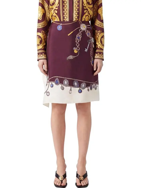 Versace Graphic Print Silk Twill Wrap Mini Skirt - White