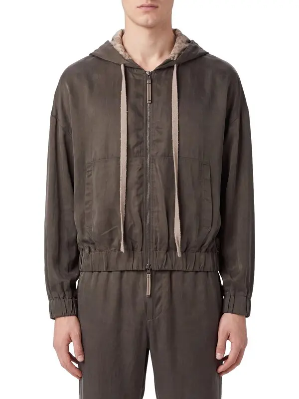 ZIGGY CHEN Cupro Cotton Hooded Windbreaker Jacket With Pouch Pocket - Green