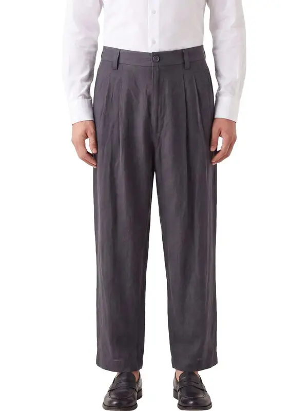 ZIGGY CHEN Wide-leg Pure Linen Trousers With Button And Zip Fly - Black