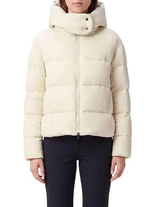 Pinko Giza Quilted Nylon Short Puffer Jacket With High Neck And Love Birds Logo - Beige