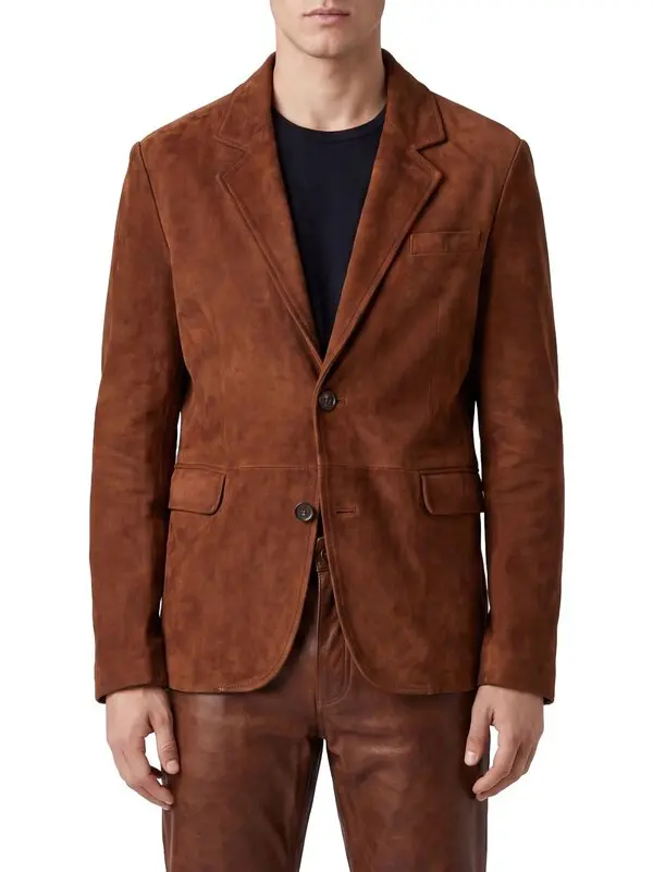 GOLDEN GOOSE Suede Leather Blazer With Classic Lapels - Brown