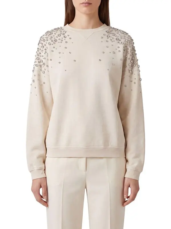 GOLDEN GOOSE Crewneck Sweatshirt With Crystal Embellishments - White