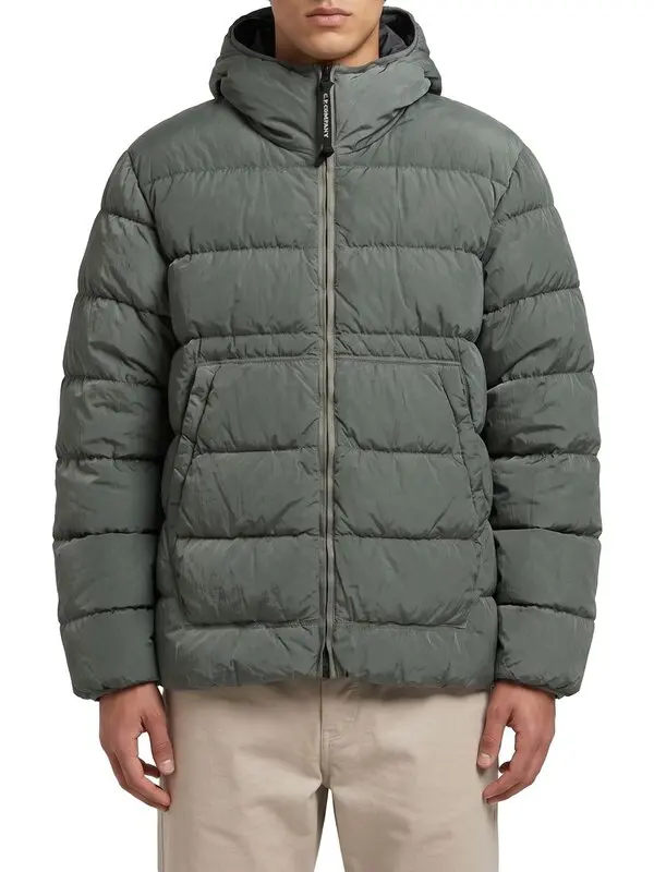 C.P. COMPANY Chrome-r Goggle Hooded Down Jacket In Recycled Nylon - Grey