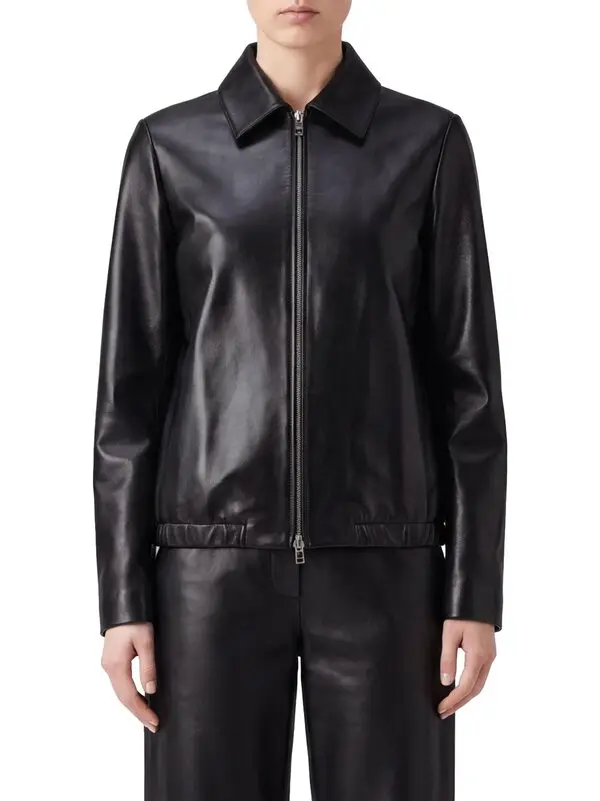 Khaite Cropped Lambskin Zip-up Shirt Jacket - Black