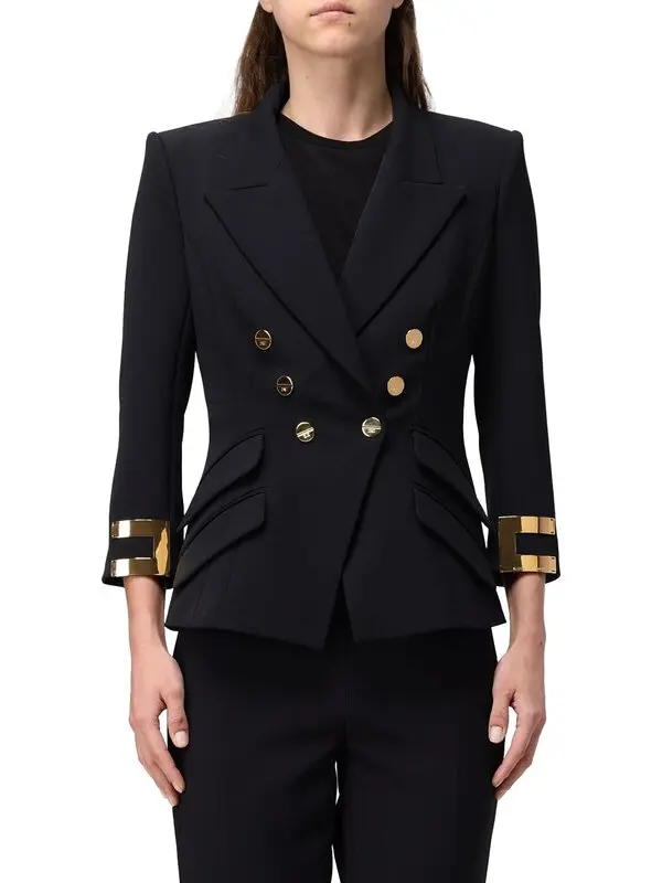 Elisabetta Franchi Slim Fit Double-breasted Blazer With Padded Shoulders - Black