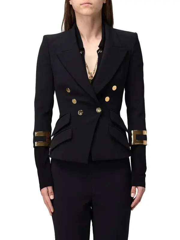 Elisabetta Franchi Slim Fit Double-breasted Blazer With Padded Shoulders - Blue