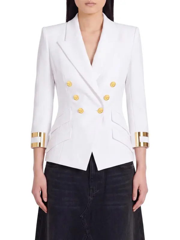 Elisabetta Franchi Slim Fit Double-breasted Blazer With Padded Shoulders - Ivory