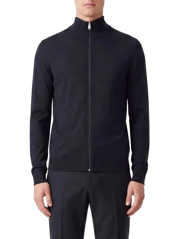 Paul Smith Slim Fit Merino Wool Zip-up Roll Neck Cardigan - Black