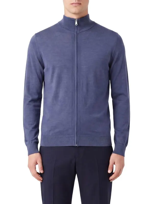 Paul Smith Slim Fit Merino Wool Zip-up Roll Neck Cardigan - Blue