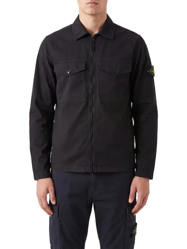 Stone Island Stretch Organic Cotton Shirt Jacket With Compass Logo - Black