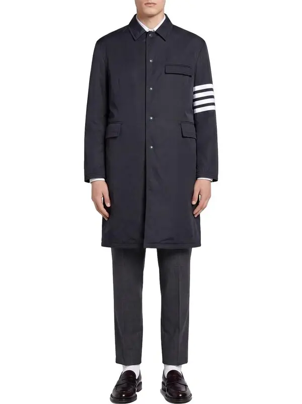 Thom Browne Single-breasted Padded Polyester Trench Coat With 4-bar Motif - Navy