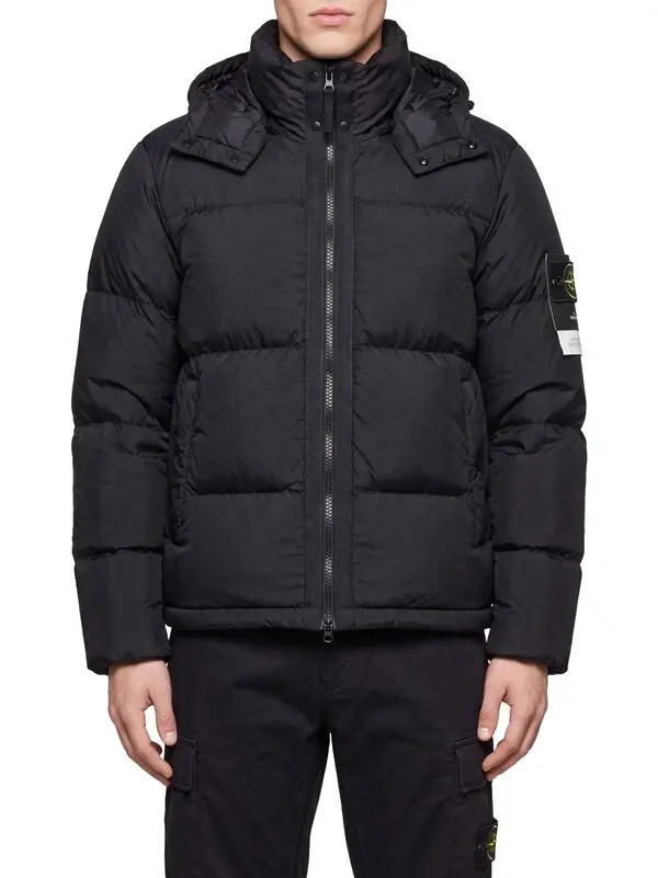 Stone Island Padded Ripstop Nylon Down Jacket With Removable Hood - Black